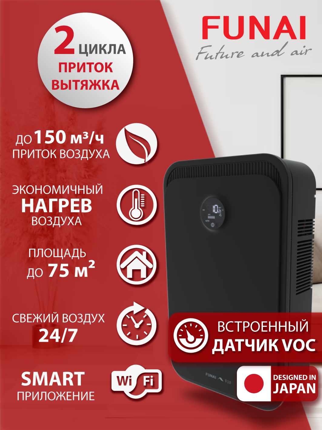 Рекуператор очиститель воздуха Funai Fuji ERW-150 X.D. черный