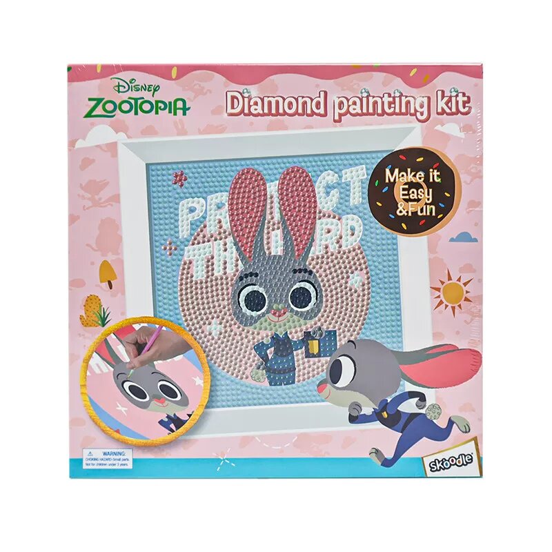 Набор для ручной работы «Diamond Painting» с персонажами Зоополиса: холст, инструменты для бриллиантов, деревянная