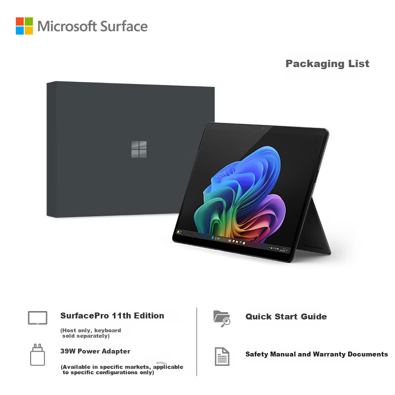 Microsoft Surface Pro 11-го поколения тонкий и легкий AI-ПК с Snapdragon X Plus 16 ГБ ОЗУ 512 ГБ ПЗУ черный