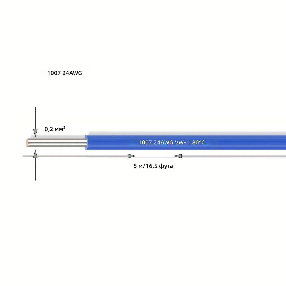 Провод монтажный одножильный 24 AWG (0,2 мм²) 5 м, синий, луженая медь, для макетирования