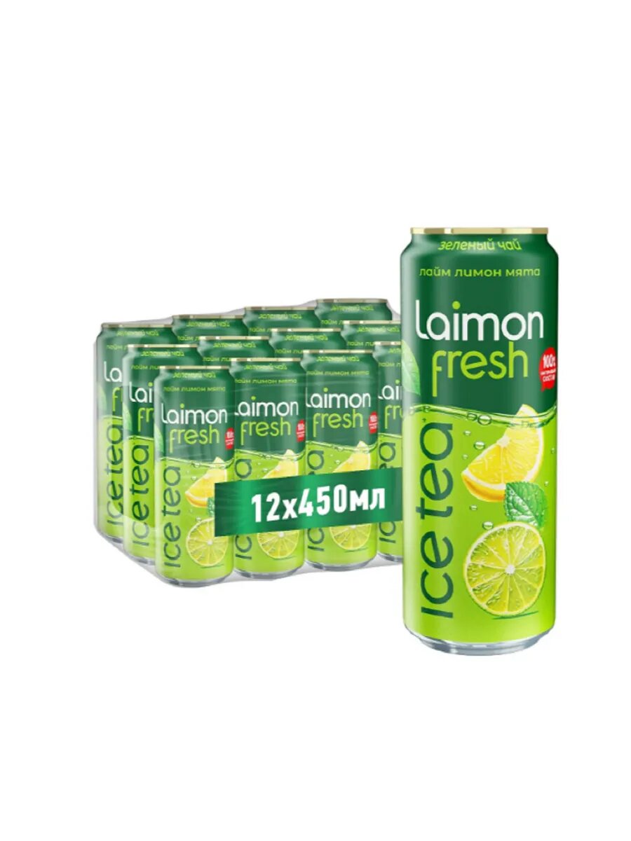 Laimon Холодный зеленый чай лимон-лайм-мята, 12 шт по 0,45 л