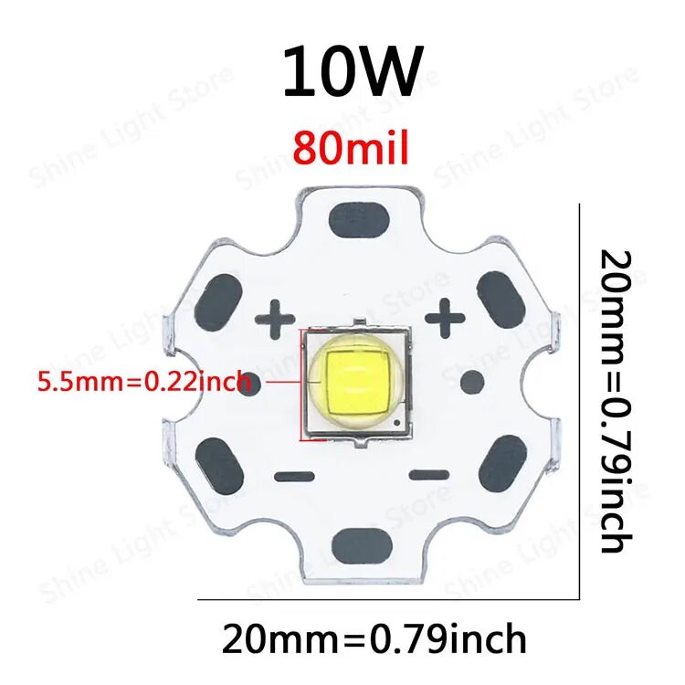 10W Светодиодная бусина 20mm, 10000K Холодный белый