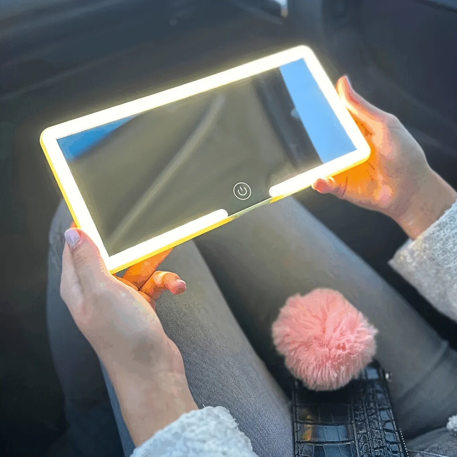 LED-зеркало для макияжа с защитной подсветкой для глаз, портативное, для автомобильного солнцезащитного козырька, белая рамка