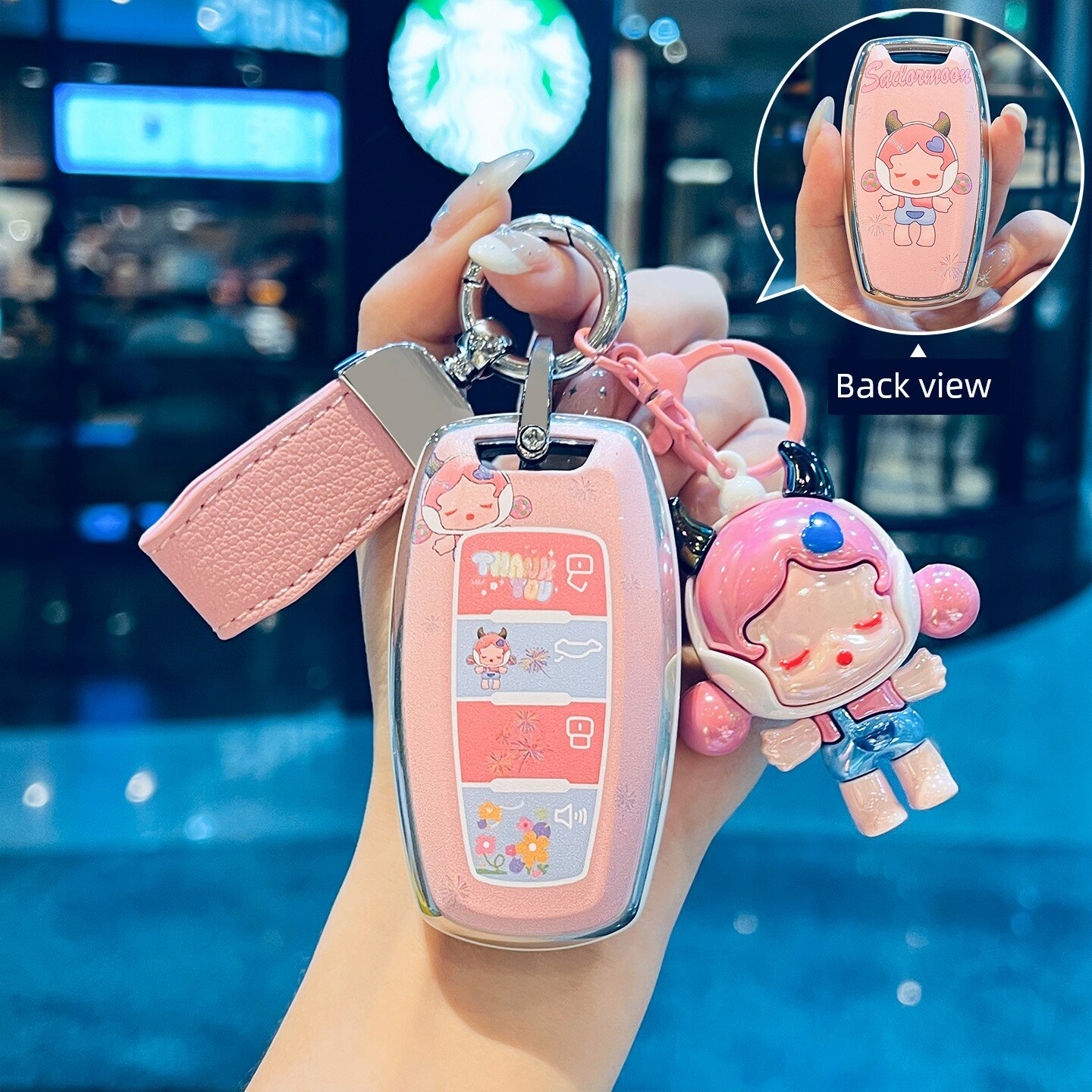 Брелок B-стиля для женщин с розовой короткой кистью и подвеской SP Girl, аксессуар для ключей 2024 года, модный тренд
