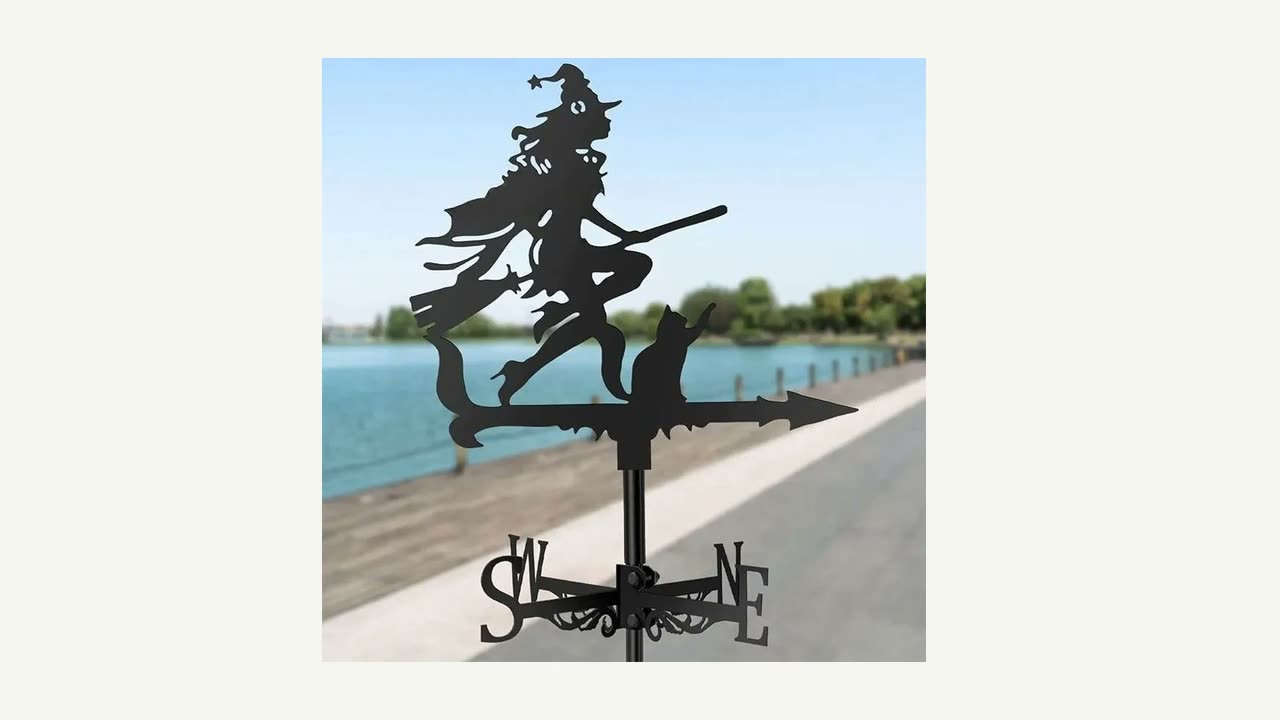 Флюгер металлический для сада, с фигуркой ведьмы на метле и кошкой, коричнево-красный, 40 x 4.5 см — фото 1