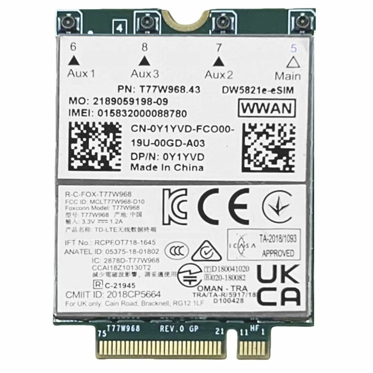 Модуль E-SIM 4G LTE T77W968 DW5821e CAT16 1 Гбит/с FDD-LTE TDD-LTE Card 5420 5424 7424 7400 модем карта