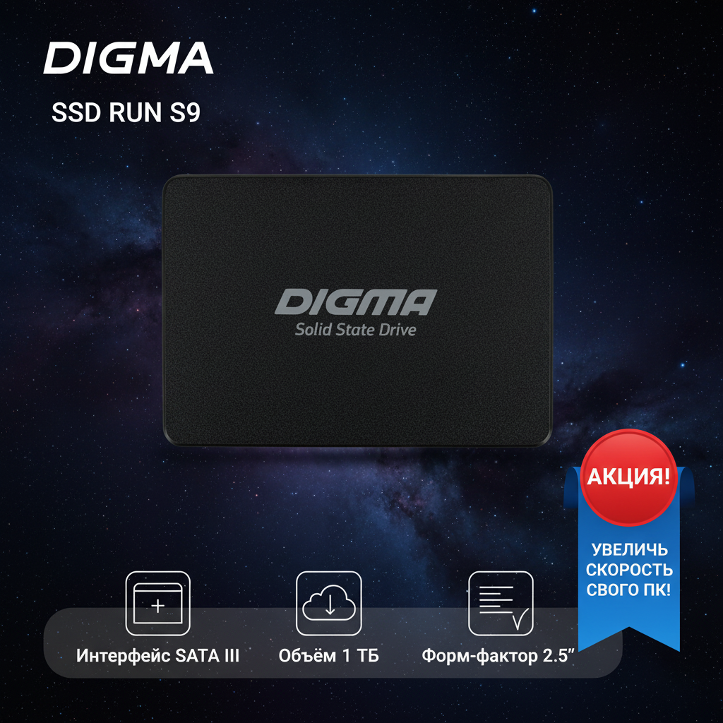 Disco Interno Digma 1TB SSD SATA III 2.5" Run S9 Econômico Confiável