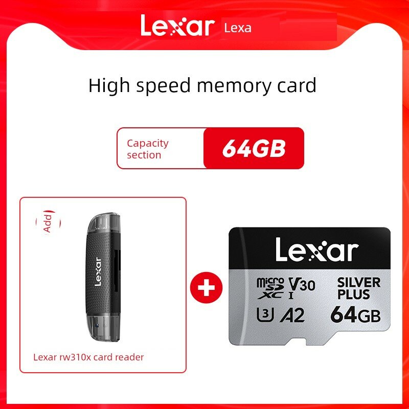 Lexar 64GB Память + Двойной карт-ридер для DJI Action 5 / Pocket 3 Высокоскоростное хранилище