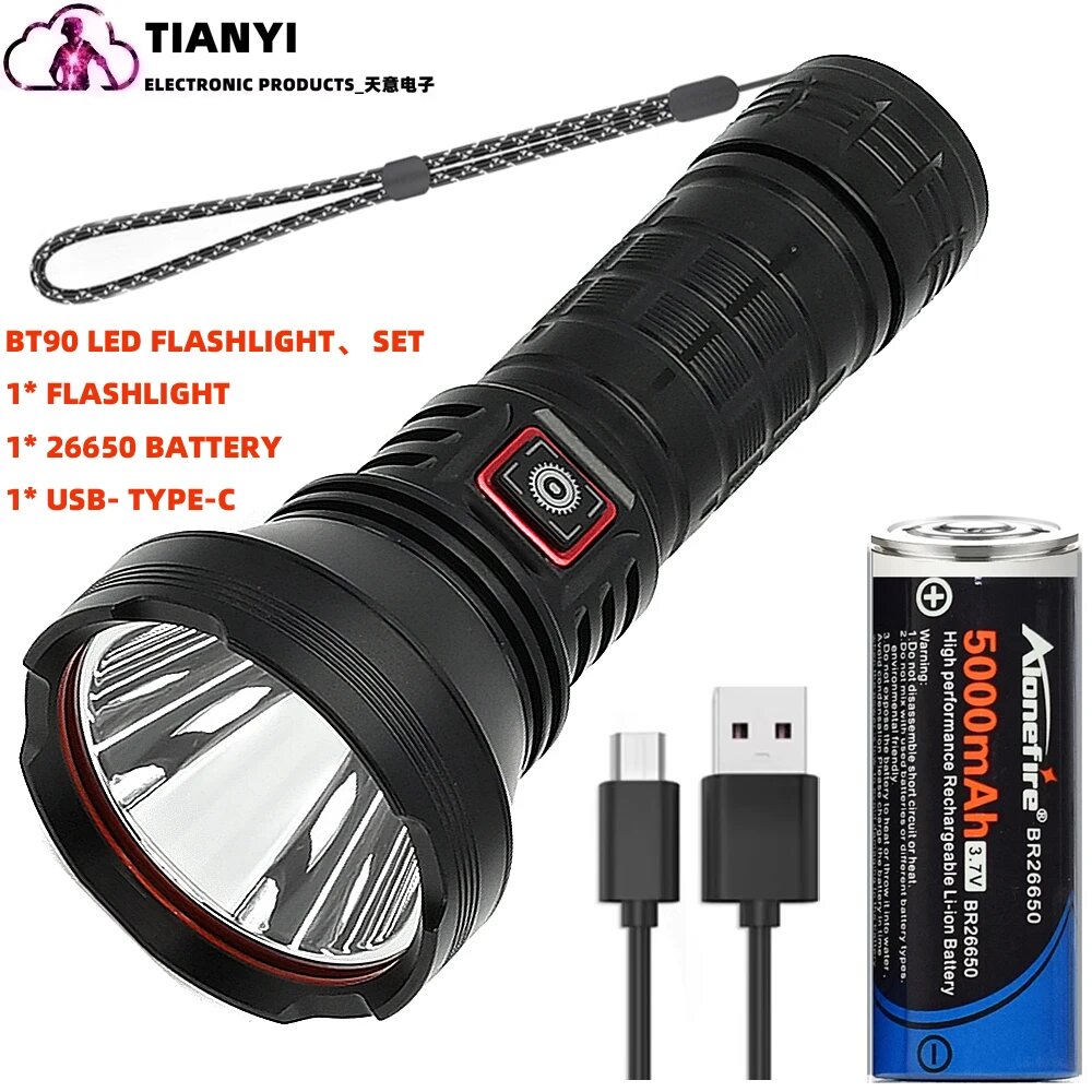Активный огонь Многофункциональный фонарь-зарядка 26650 черный BT90 LED SET