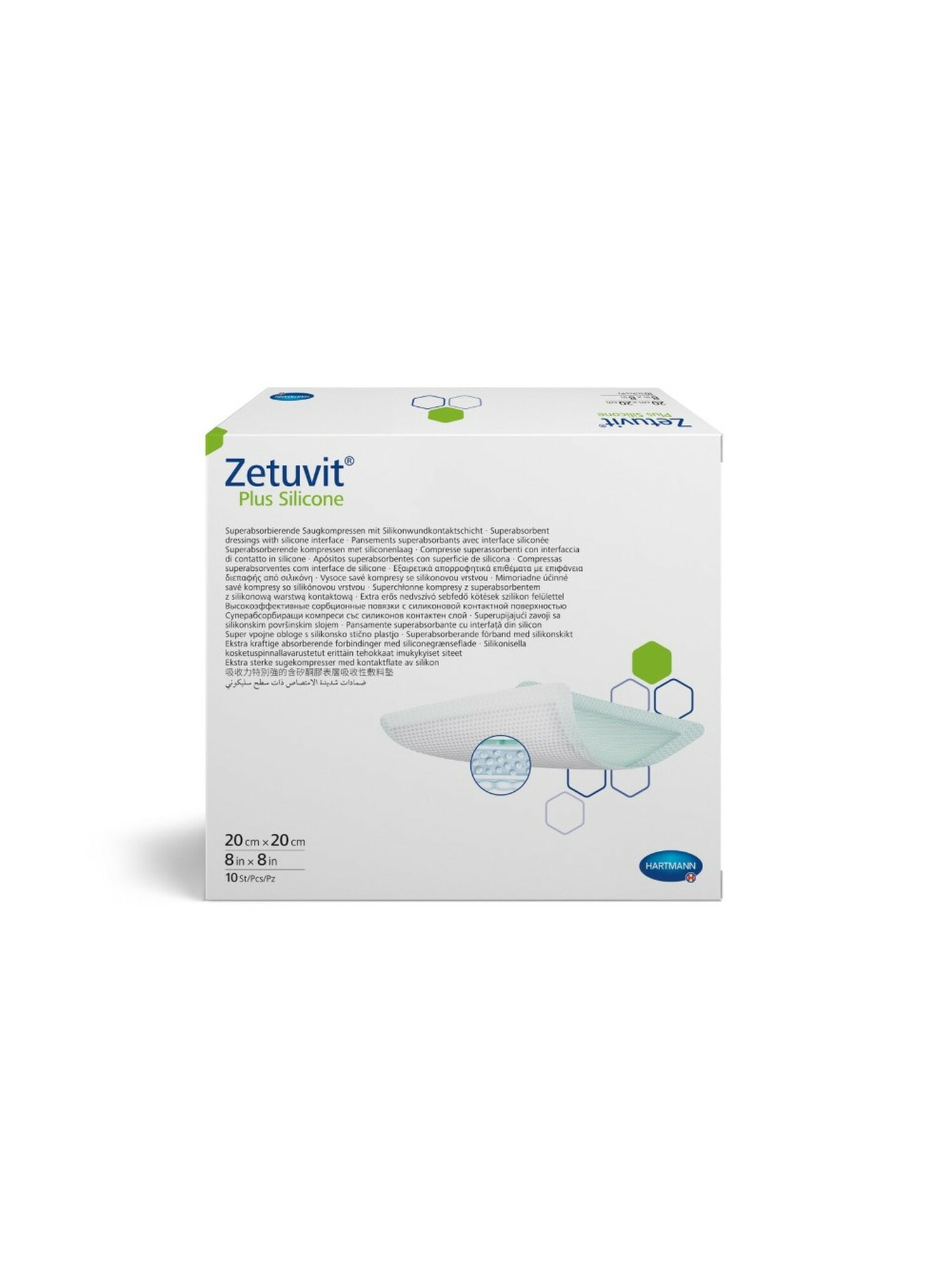 Повязка суперабсор С контактным слоем из силикона стер ZETUVIT PLUS SILICONE/цетувит плюс силикон 20Х20СМ N10