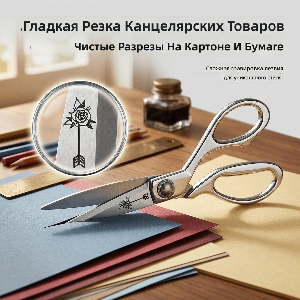 Ножницы портновские с лазерной печатью, 8 дюймов, полированная нержавеющая сталь, эргономичные ручки с большими кольцами, антикоррозийные, прочные, острые, для раскроя ткани