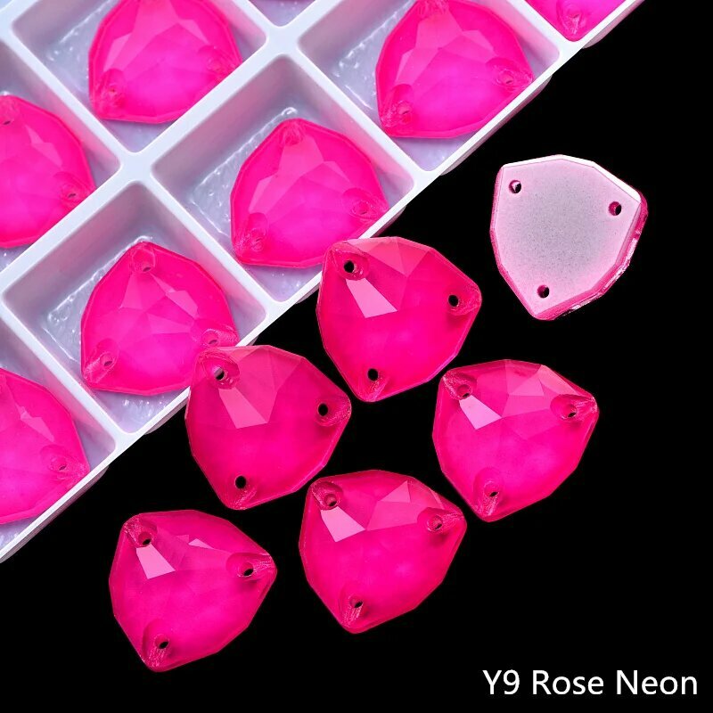 Стразы OLeeya K9 из стекла 12 мм и 16 мм для пришивания Розовый, 16mm-18pcs, Y9 Rose Neon