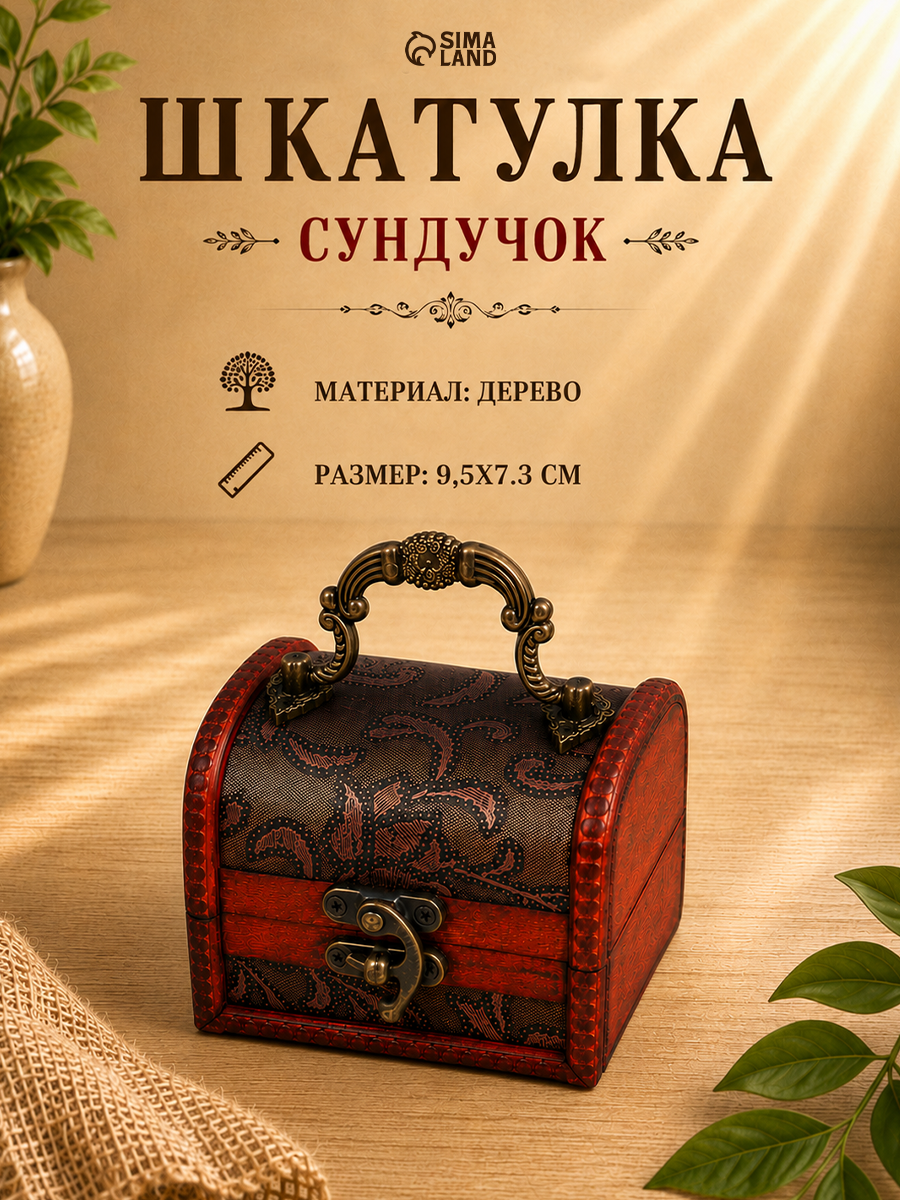 Шкатулка для украшений «Сундучок с ручкой. Цветы», дерево, 8×11×8 см