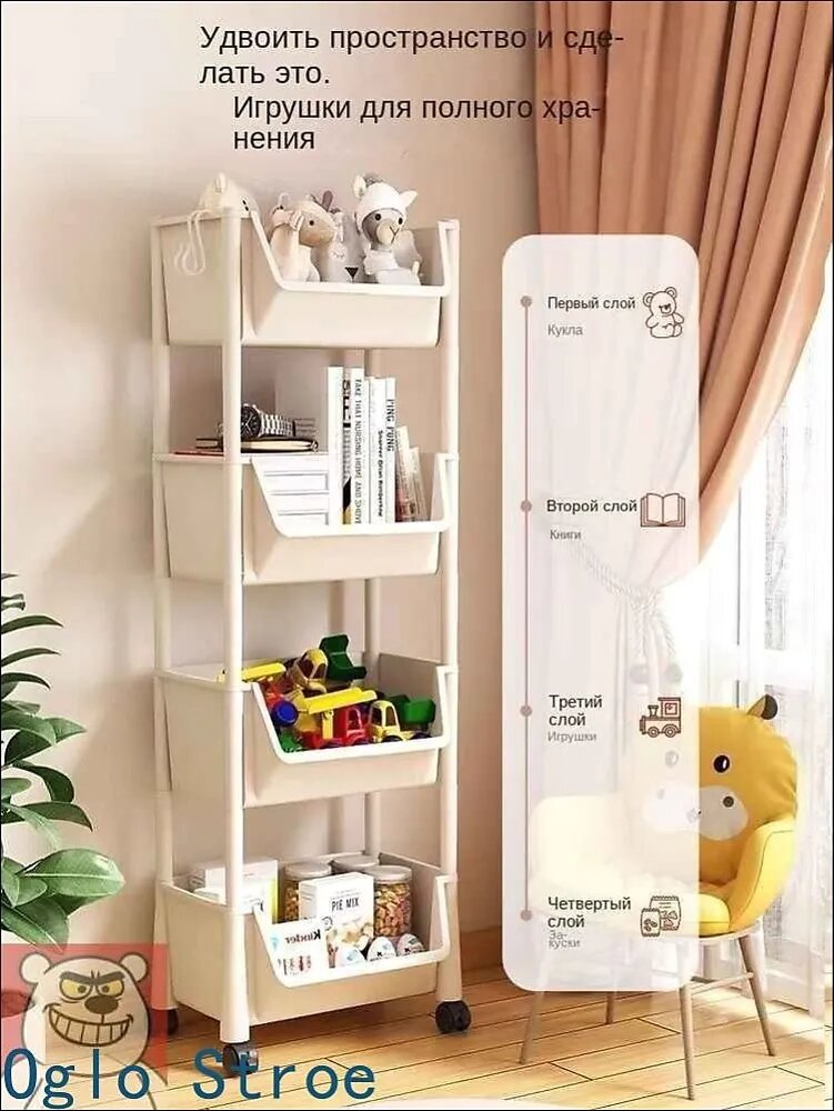 Комод из ABS пластика, 5 ярусов, на колёсах, 30х20х109 см, слоновая кость, Китай — фото 1