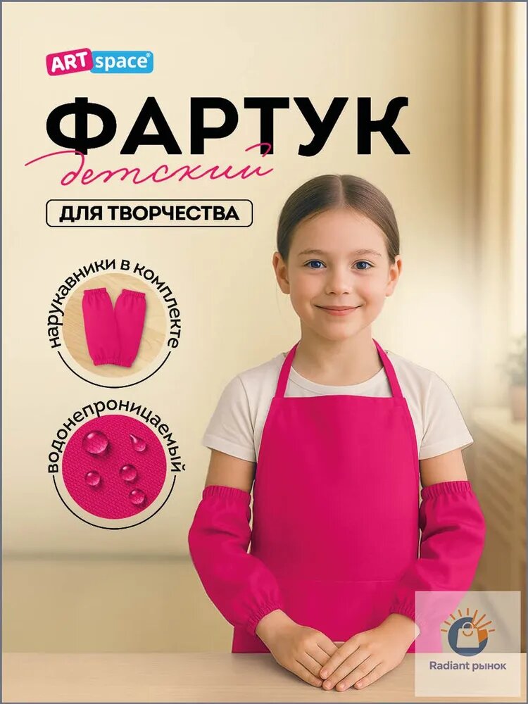 Фартук с нарукавниками ArtSpace , 53,5*44,5см, 3 кармана, малиновый