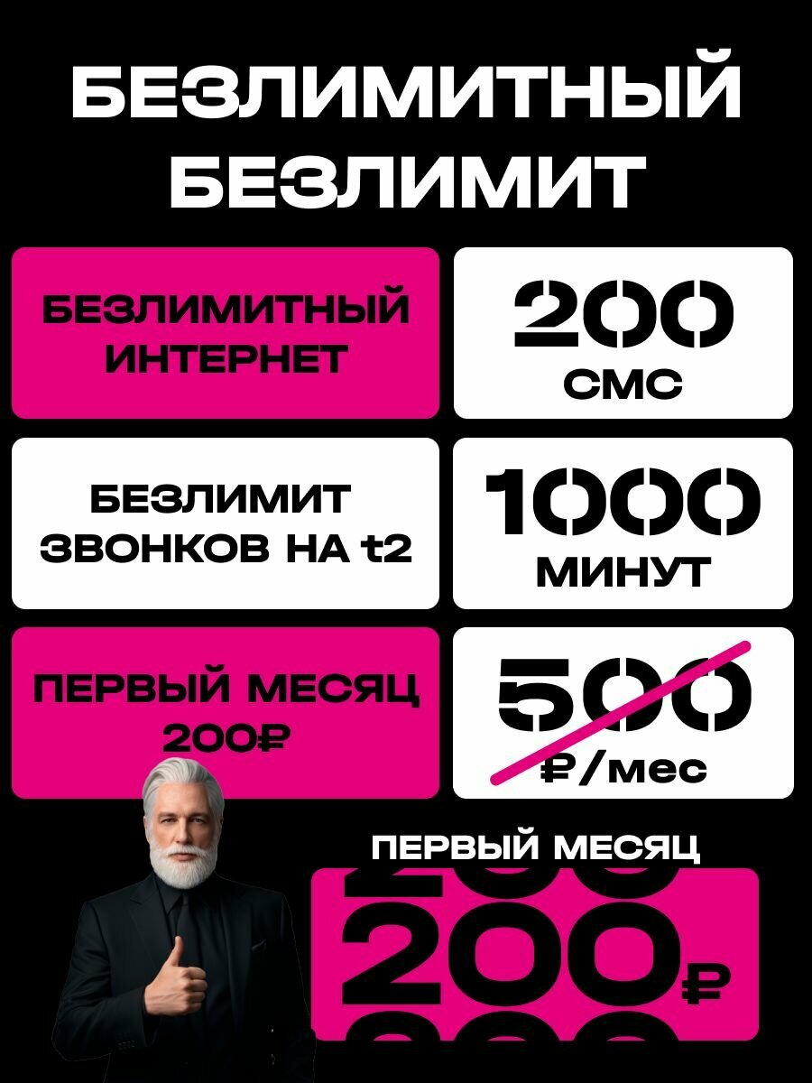 Сим карта т2 баланс 400 руб безлимитный интернет и 1000 мин