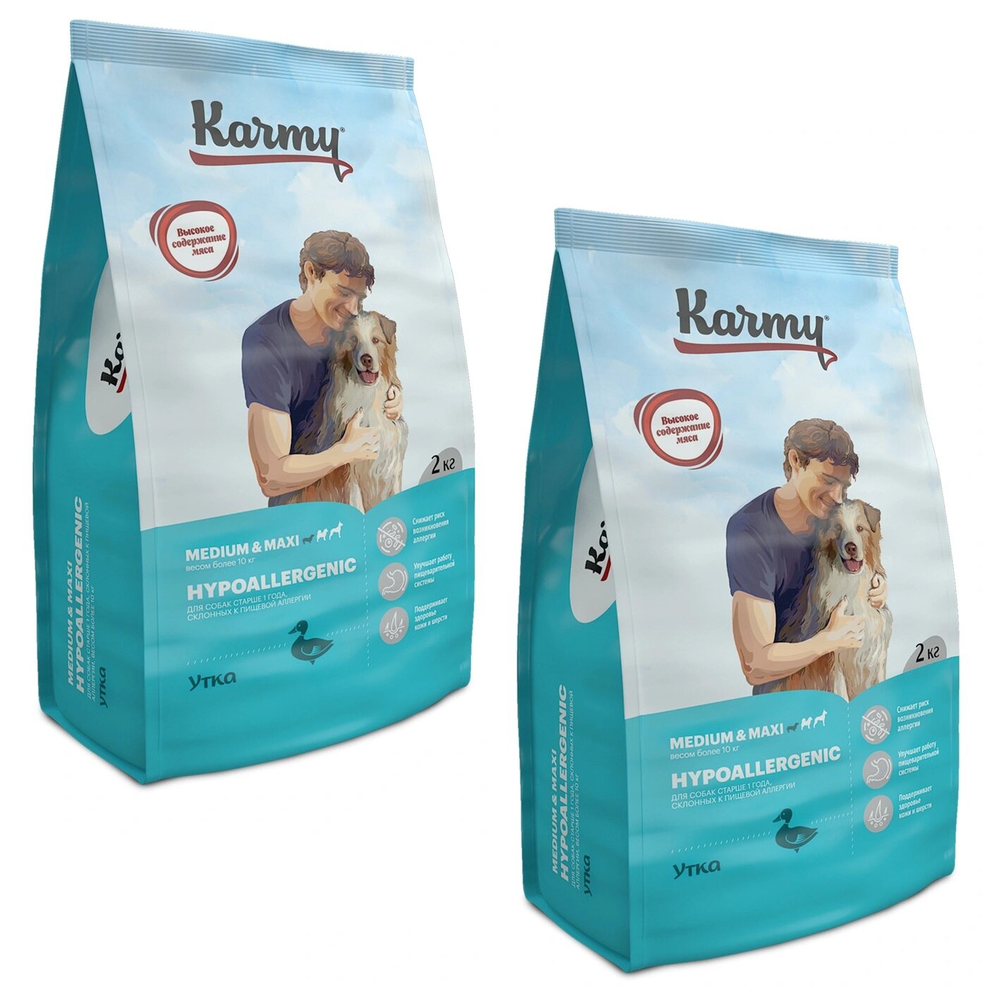 Корм сухой Карми Hypoallergenic Medium & Maxi для собак средних и крупных пород, склонных к пищевой аллергии Утка 2кг 2шт
