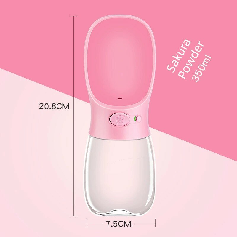 Портативная водонепроницаемая бутылка для собак и кошек, 350 мл, без БПА, прочный пластик, цвет розовый