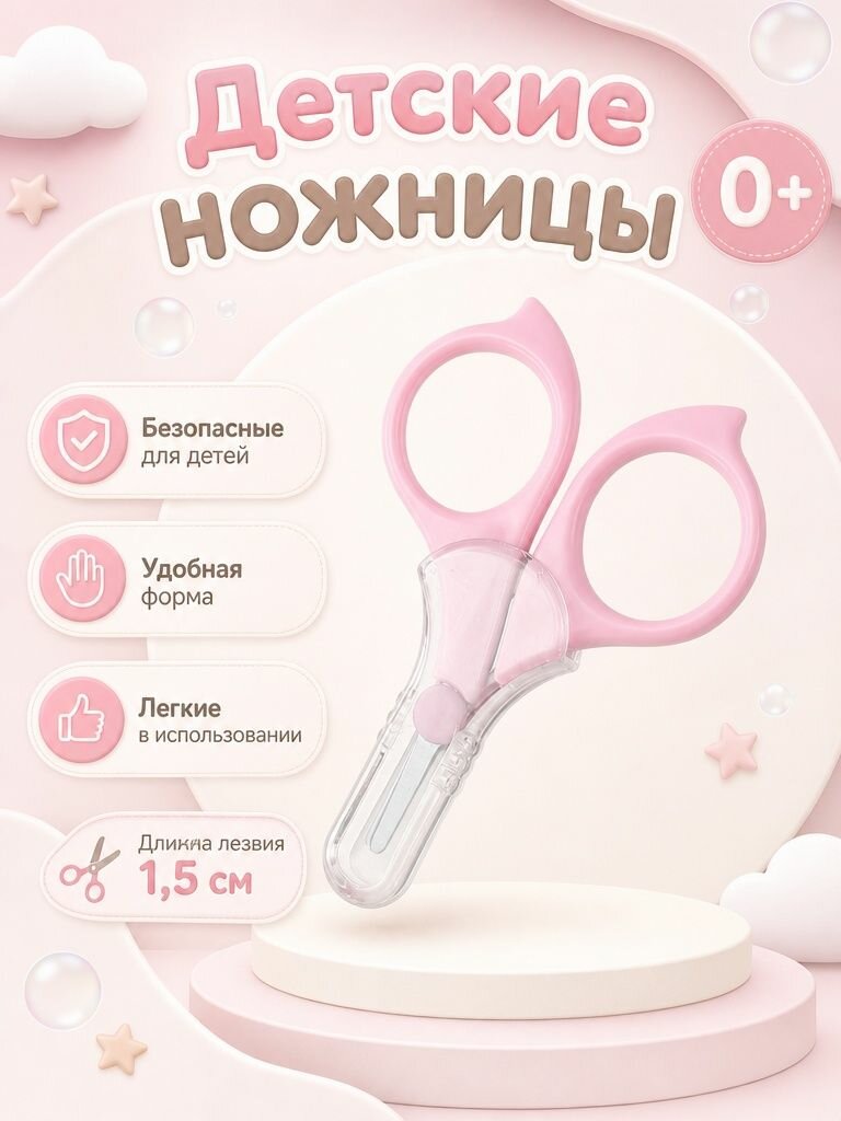 Ножницы детские маникюрные для ногтей новорожденных 0+ с колпачком