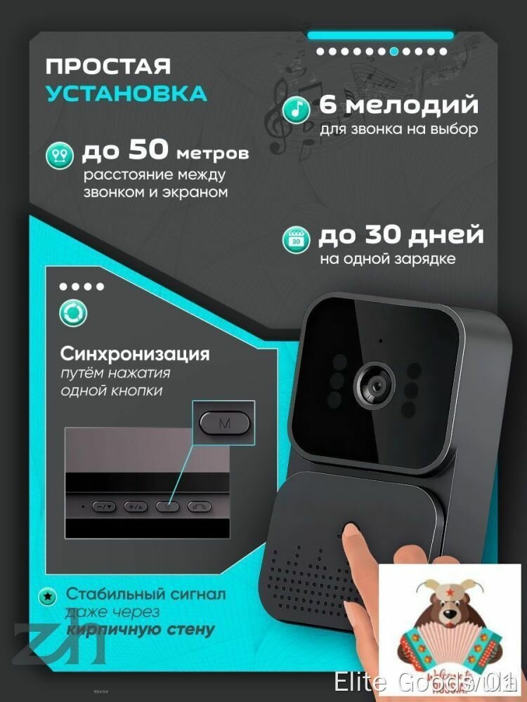 Видеоглазок с экраном 4.3", видеозвонок для двери с ночным видением и записью, батарея 1500 мАч — фото 1