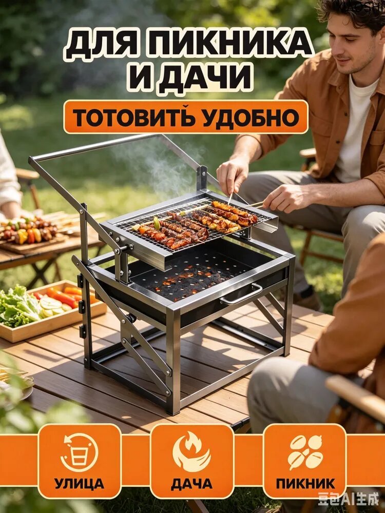 Складной переворачивающийся мангал из металла, разборной переносной гриль для дачи пикника улицы, двусторонняя решетка, легко очищается, прочная складная конструкция