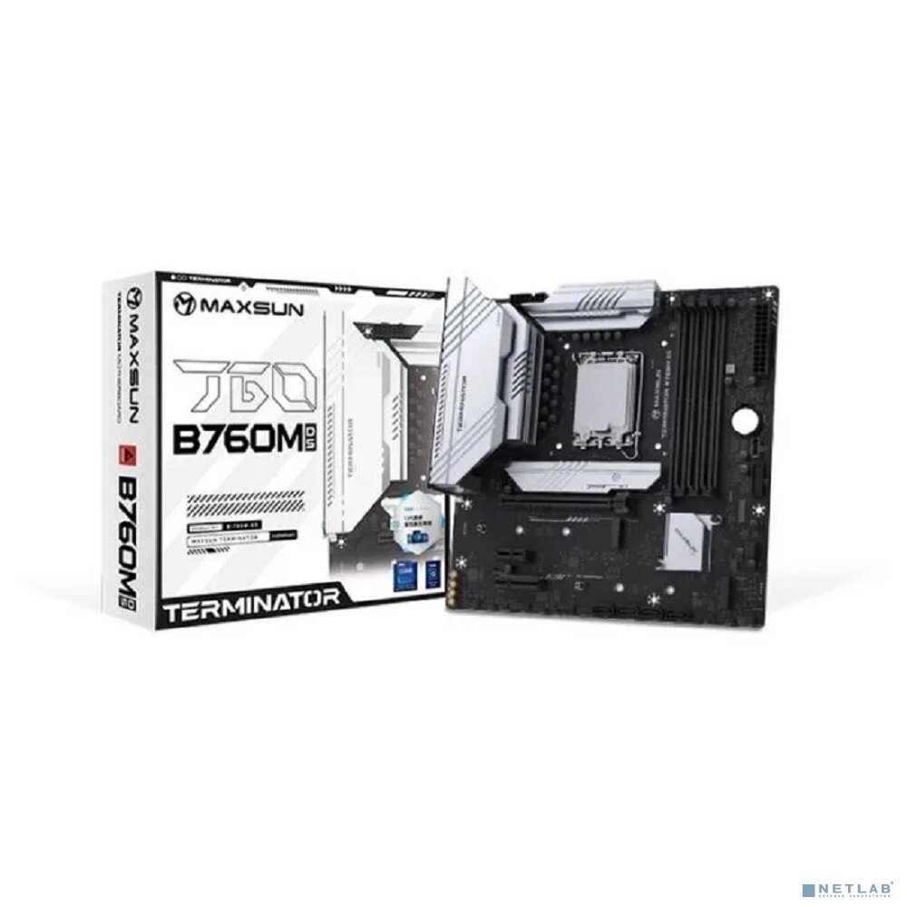 MAXSUN MS-Terminator B760M D5 WiFi V1/V2 (Socket 1700, mATX, 4*DDR5, DP/HDMI, 4xSATA3, 3*M.2, xPCI-E x16 /1xPCI-E x1, 6*USB 2.0, 2*USB 3.2 Gen1, LAN 1*2.5G, Bluetooth, Wi-Fi 802.11ax, RTL)