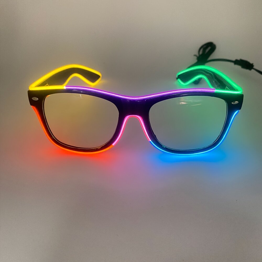 1 набор цветных светодиодных очков (стиль Colorful Glasses 2), флуоресцентные вечериночные очки, многоцветный сегментированный светодиодный дизайн, незаменимый аксессуар для EDM-фестивалей, вечеринок на Хэллоуин и косплея (без батареек)