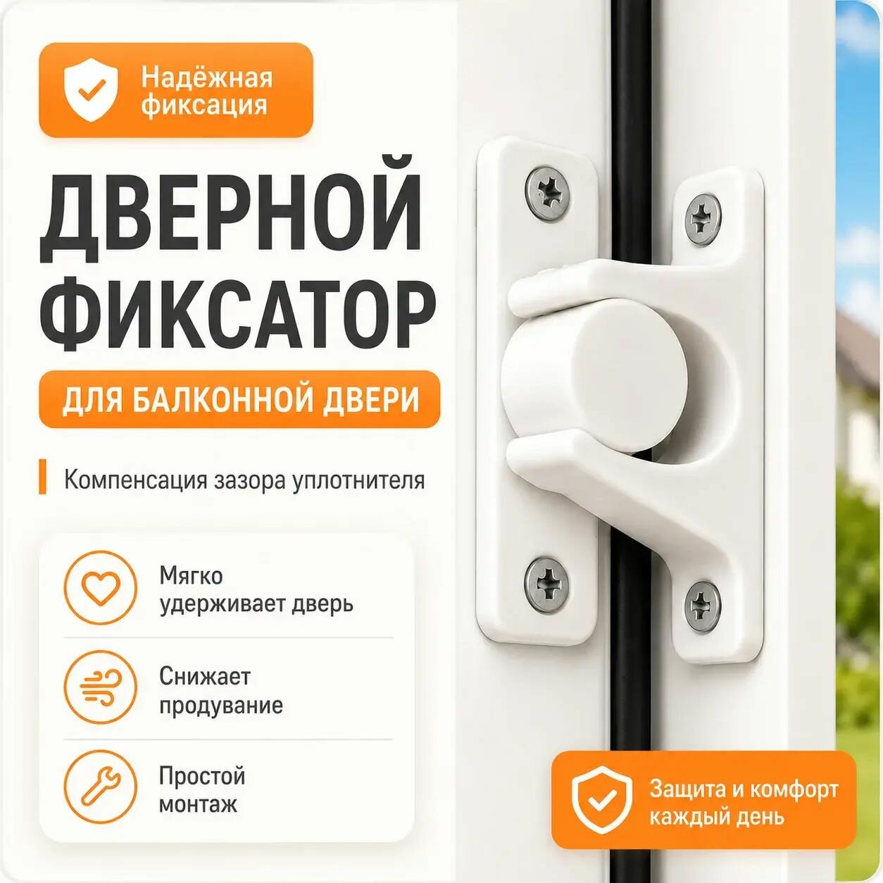 Дверной фиксатор для балкона/ держатель двери / защелка для балконной двери /фиксатор зазора уплотнителя 1 шт