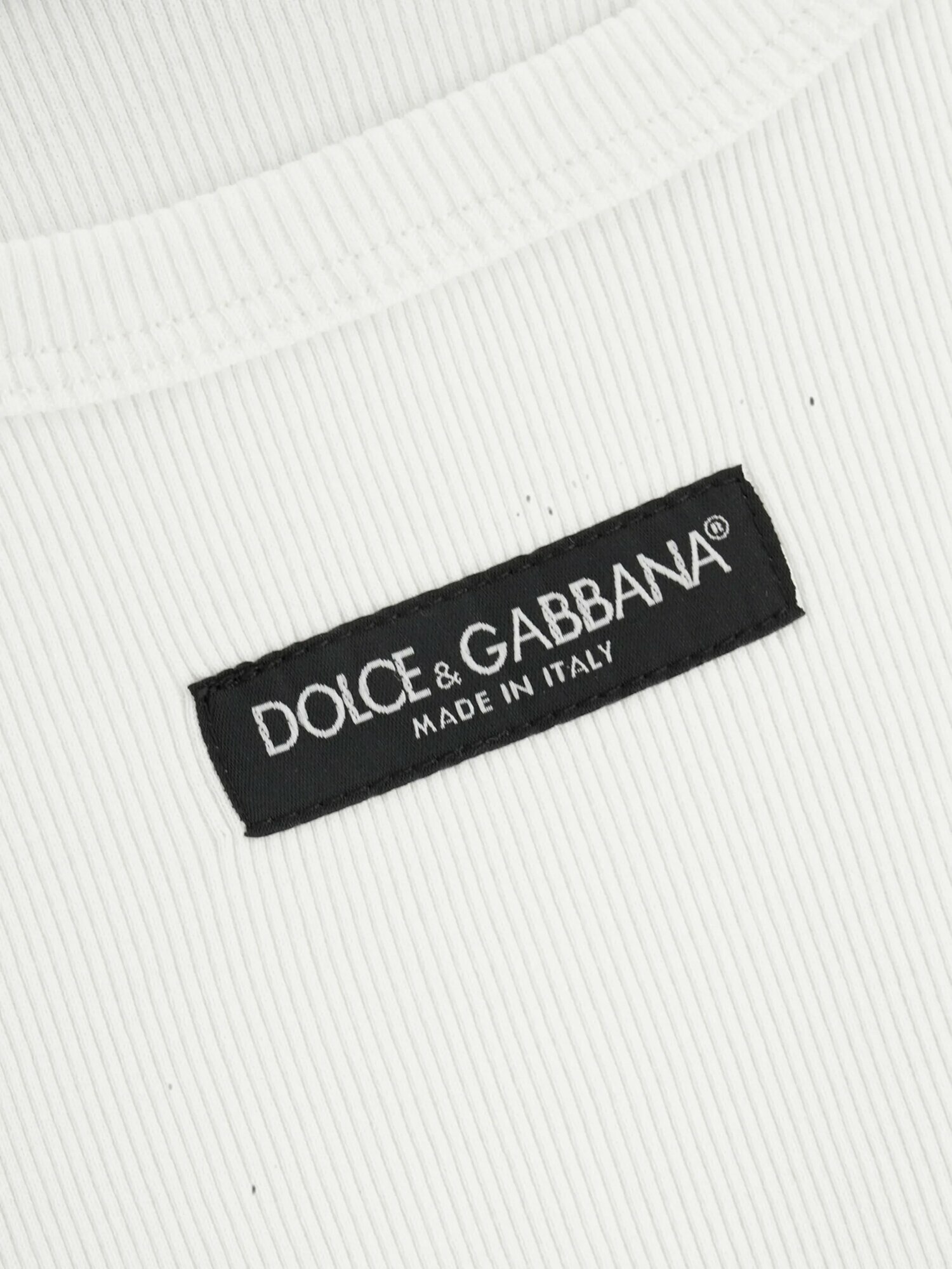 Топ DOLCE & GABBANA Ribbed logo cropped top, размер 38, бежевый/белый — фото 1