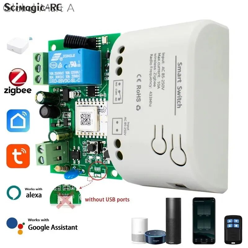 Умное реле с Алисой на 1 канал 85-250В 220B, (Tuya Zigbee + RF 433 МГц)