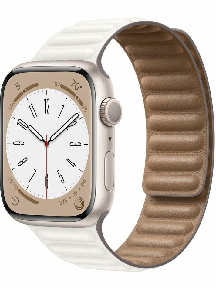 Ремешок Apple Watch Leather Link Chalk S/M 42-44-45mm (series 1-9) 46mm (Series 10) Ultra MJKR3ZM/A