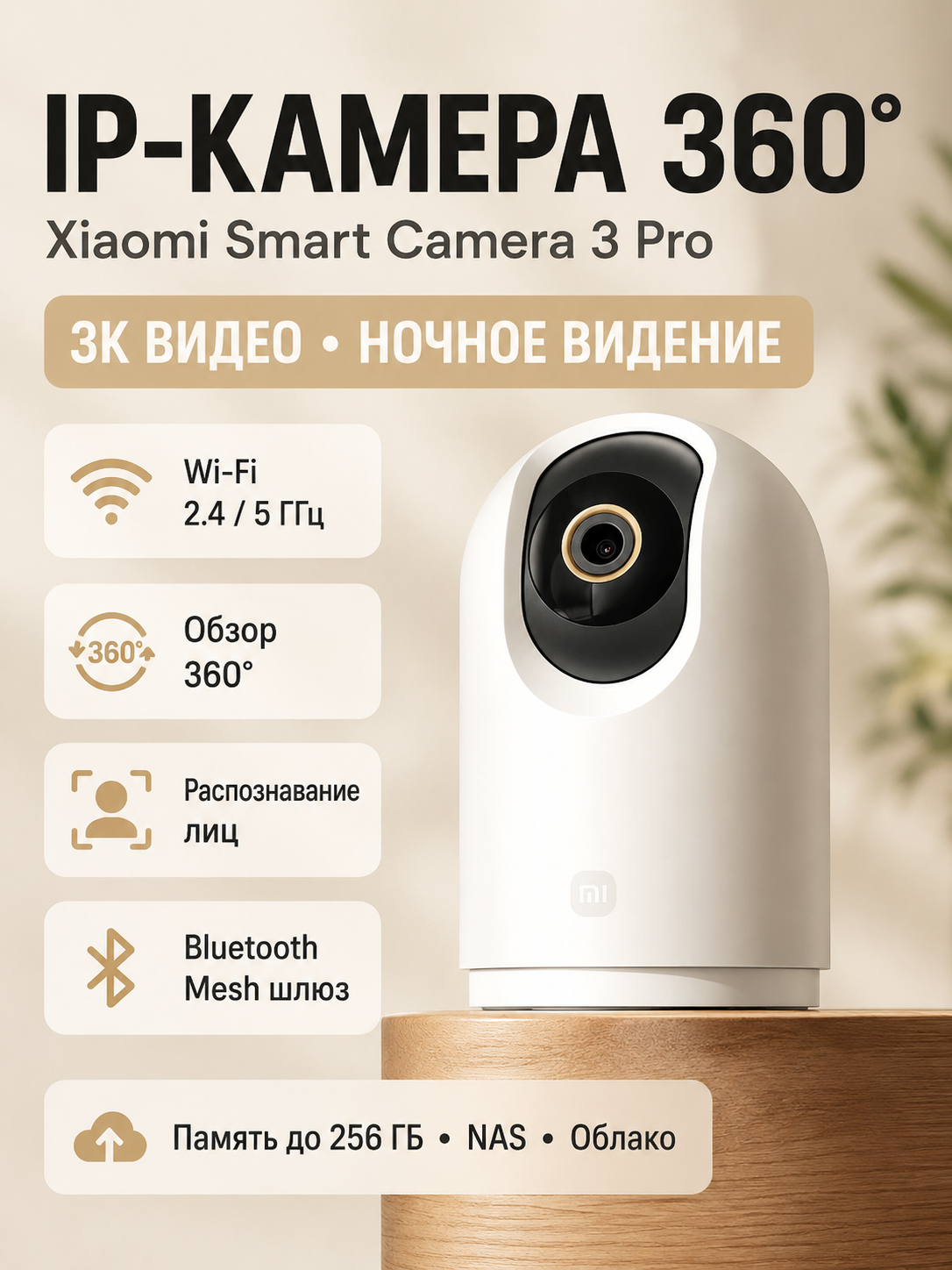IP-камера Xiaomi Mi 360° Home Security Camera 3 Pro (MJSXJ16CM), 2K, Wi-Fi, версия Китай