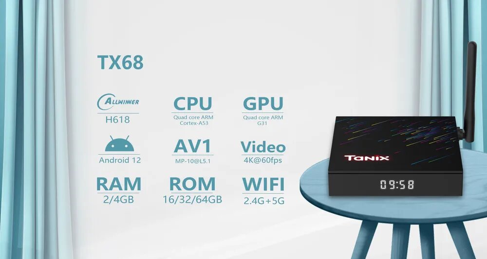 Tanix ТВ приставка Android 14 0 4K 4GB 32GB WiFi Bluetooth