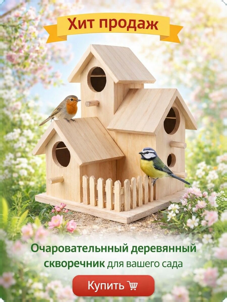 Скворечник для птиц деревянный в виде домика для гнездования и декора сада, уличный домик для птиц