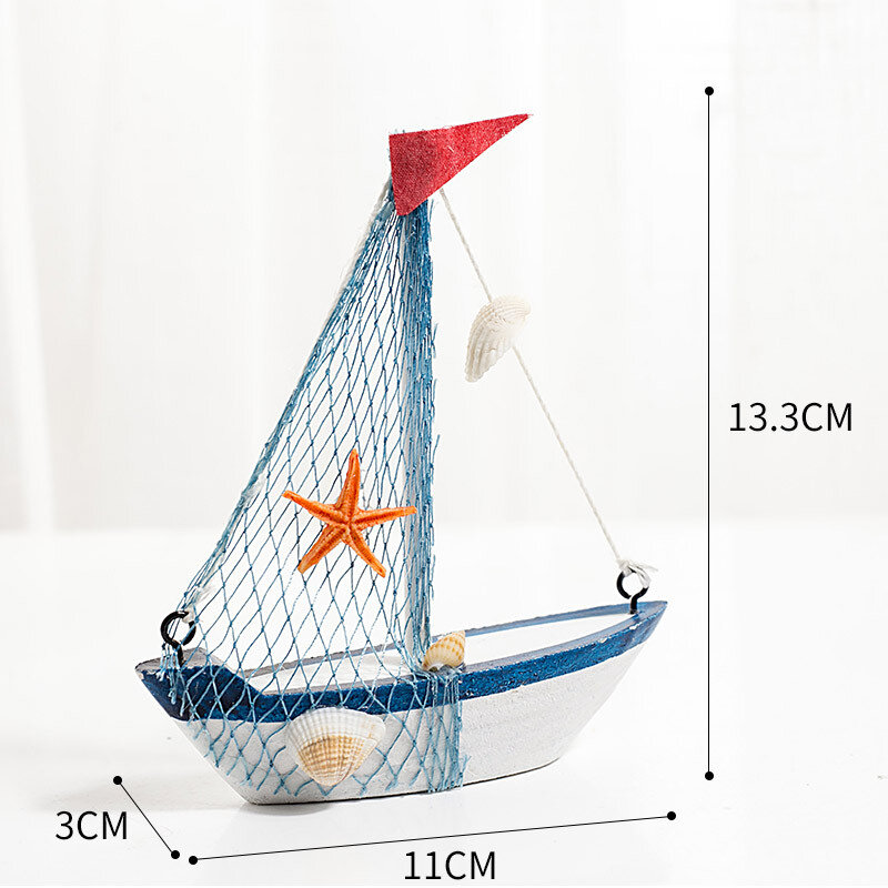 Модель кораблика с красным флагом А-стиля для дома, 5,5x3x2 см