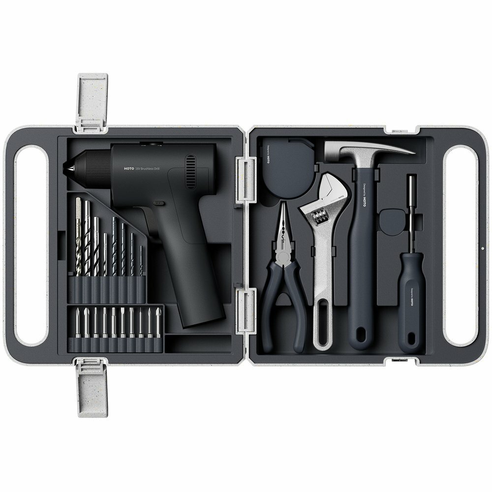 Набор инструментов с аккумуляторной дрелью HOTO 16V Brushless Drill Tool Set серый (HTE0035GL)