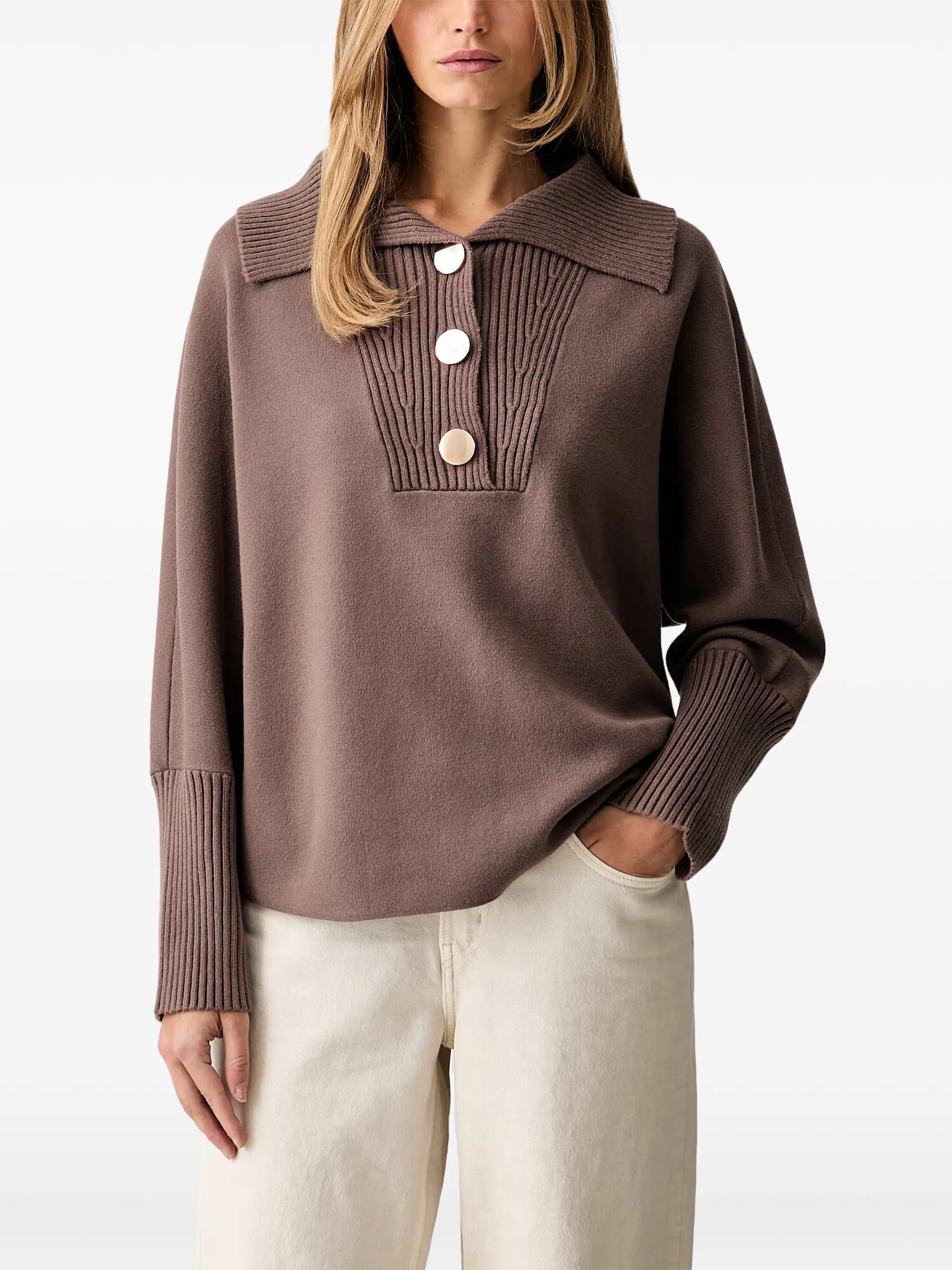 Свитер Button-up ribbed-collar sweater