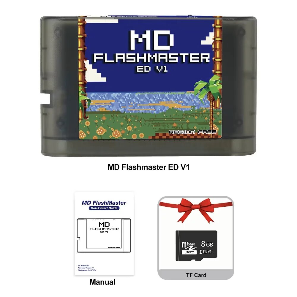 MD FlashMaster ED V1 картридж для Sega Mega Drive, Tran Black