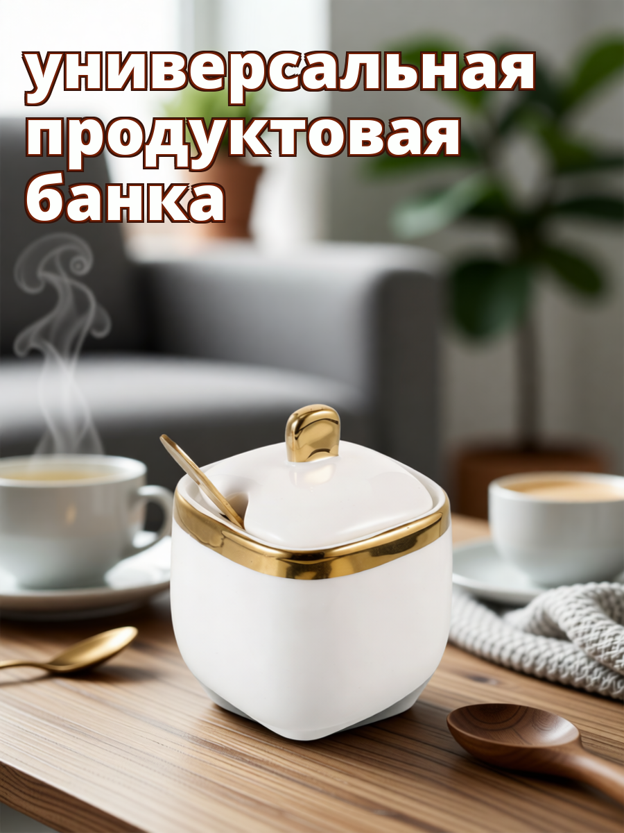 Керамическая Банка Для Приправ С Золотой Оконцовкой В Скандинавском Стиле 1 Шт 9.00X9.00X8.00CM