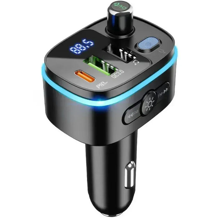 Автомобильный адаптер USB-C и USB-A FM трансмиттер Hoco E62 Black зарядка PD 20W QC3.0 плеер BT - чёрный