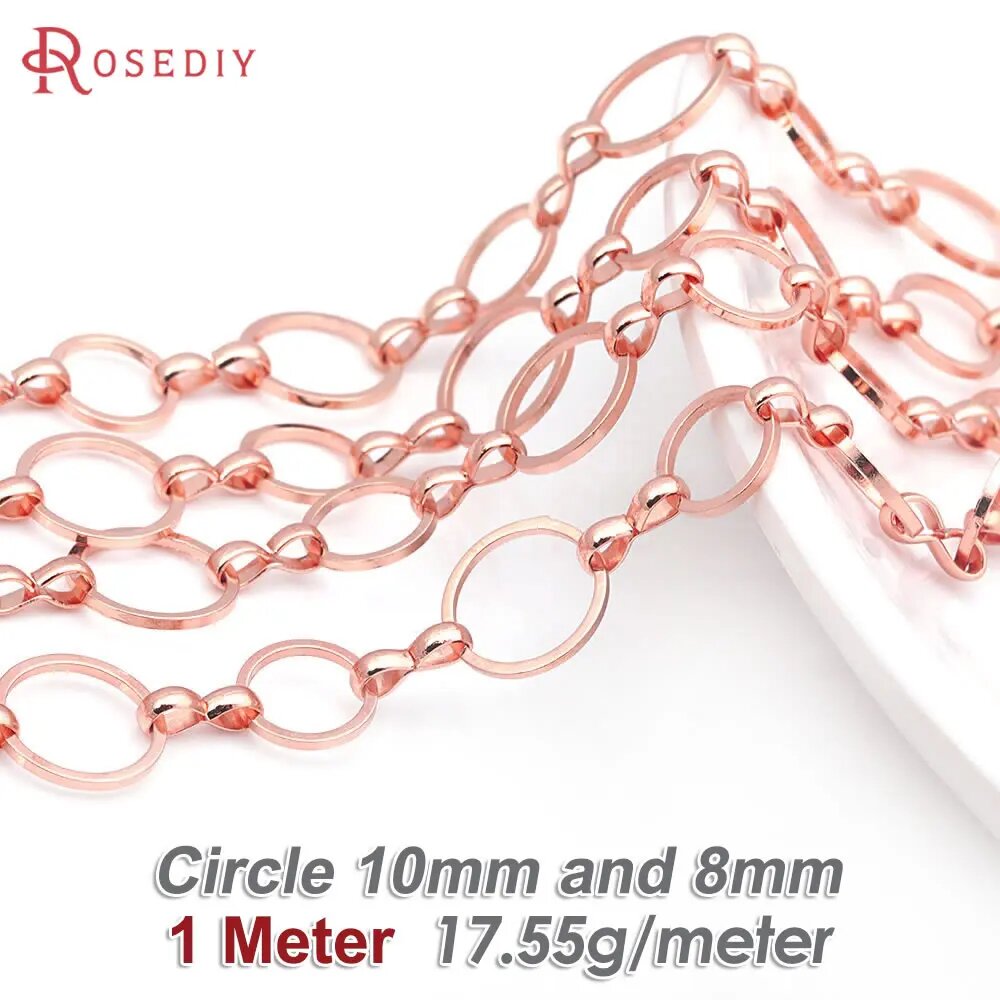 Цепь Rosediy, круг 10 мм и 8 мм, 1 м, Розовое золото