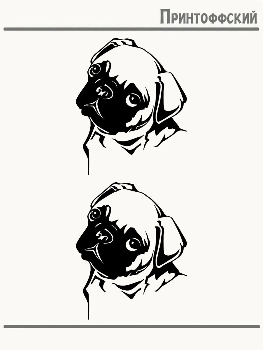 2-е (Две) Термонаклейки Собака Мопс Dog