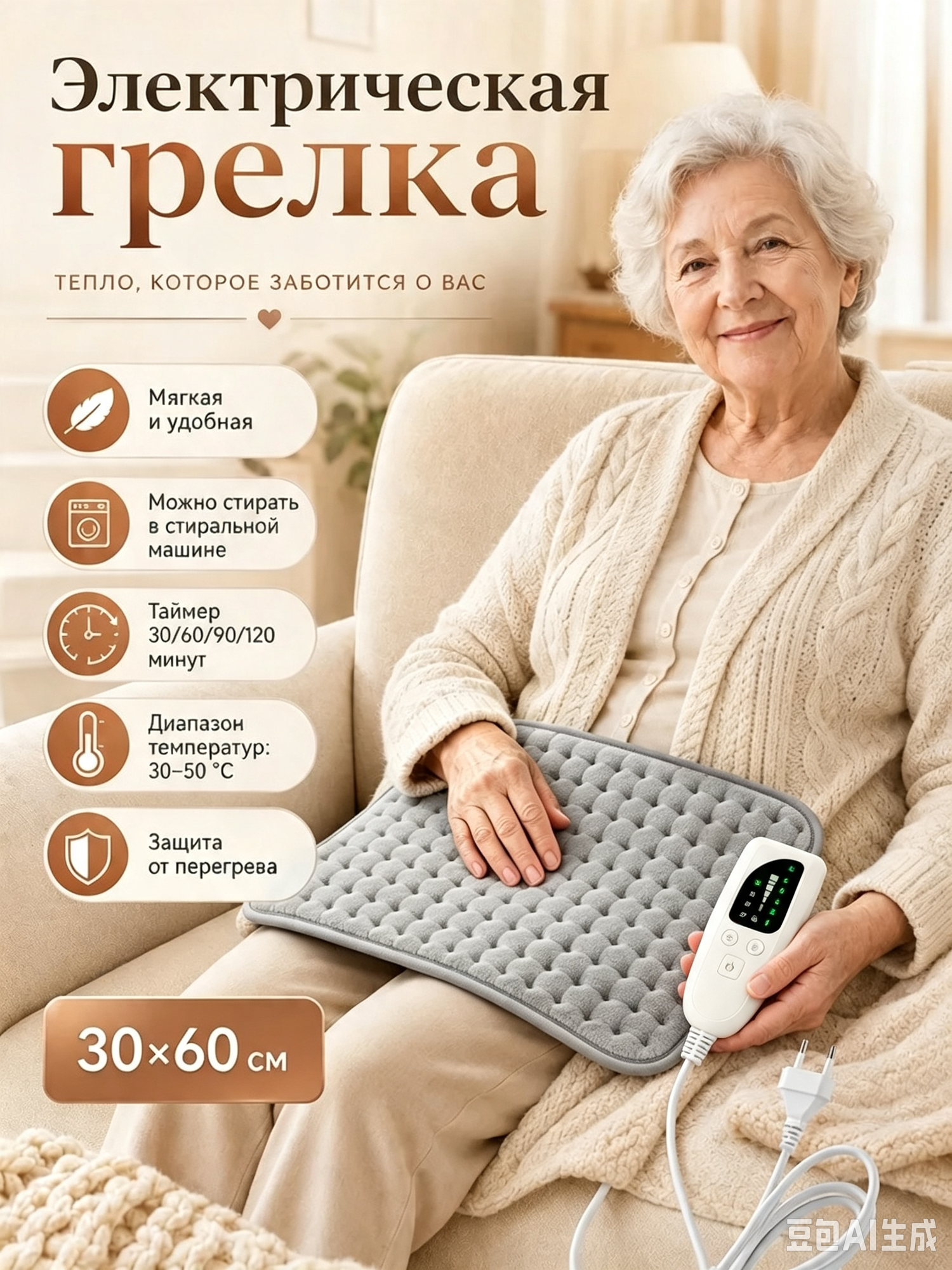 Коврик‑грелка для ног электрический, регулировка температуры, автоотключение, мягкая ткань, моющийся обогрев для дома
