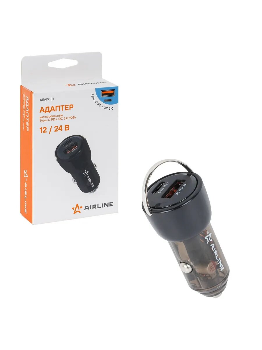 Адаптер 12/24 В Type-C PD + QC 3.0 90 Вт