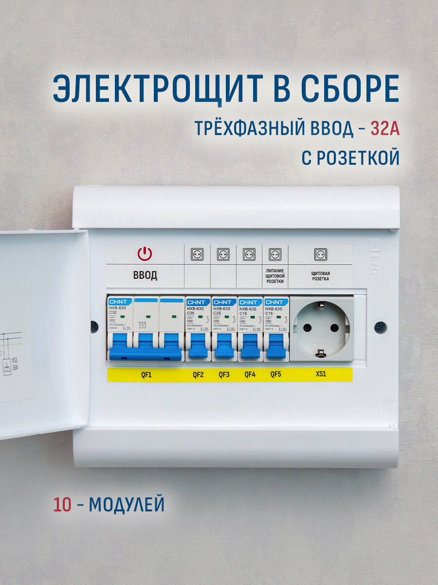 Щиток электрический / электрощит распределительный в сборе, навесной, трехфазный, 380В, 32А