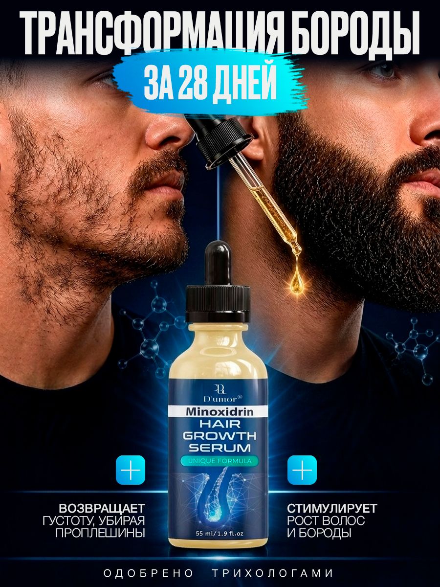 Hair Growth Serum / Сыворотка для роста волос, от выпадения волос, масло для бороды / 55 мл