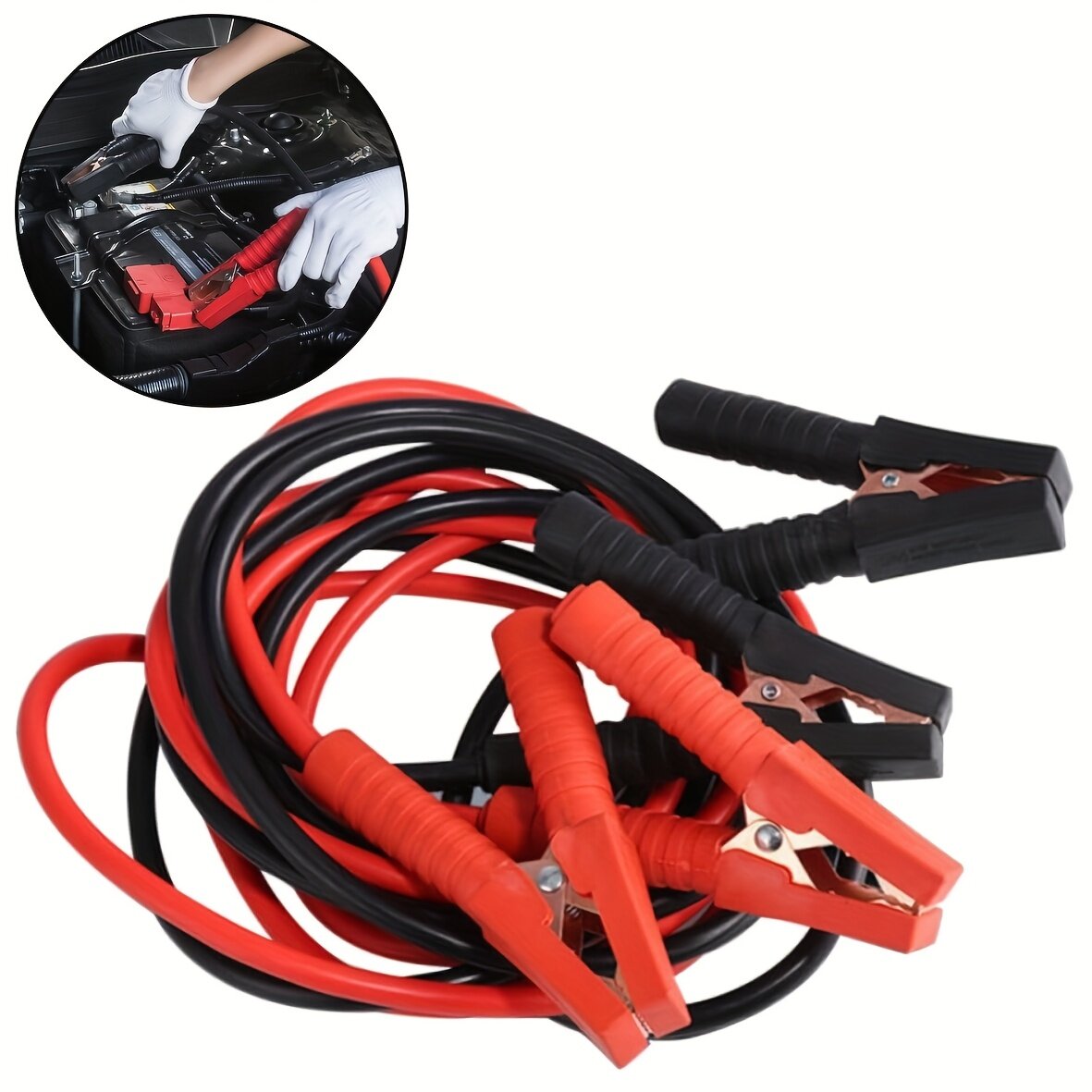Пусковые кабели для автомобиля 8 футов, модель WJS-8AWG, усиленные провода с красными и черными изолированными зажимами, материал ПВХ