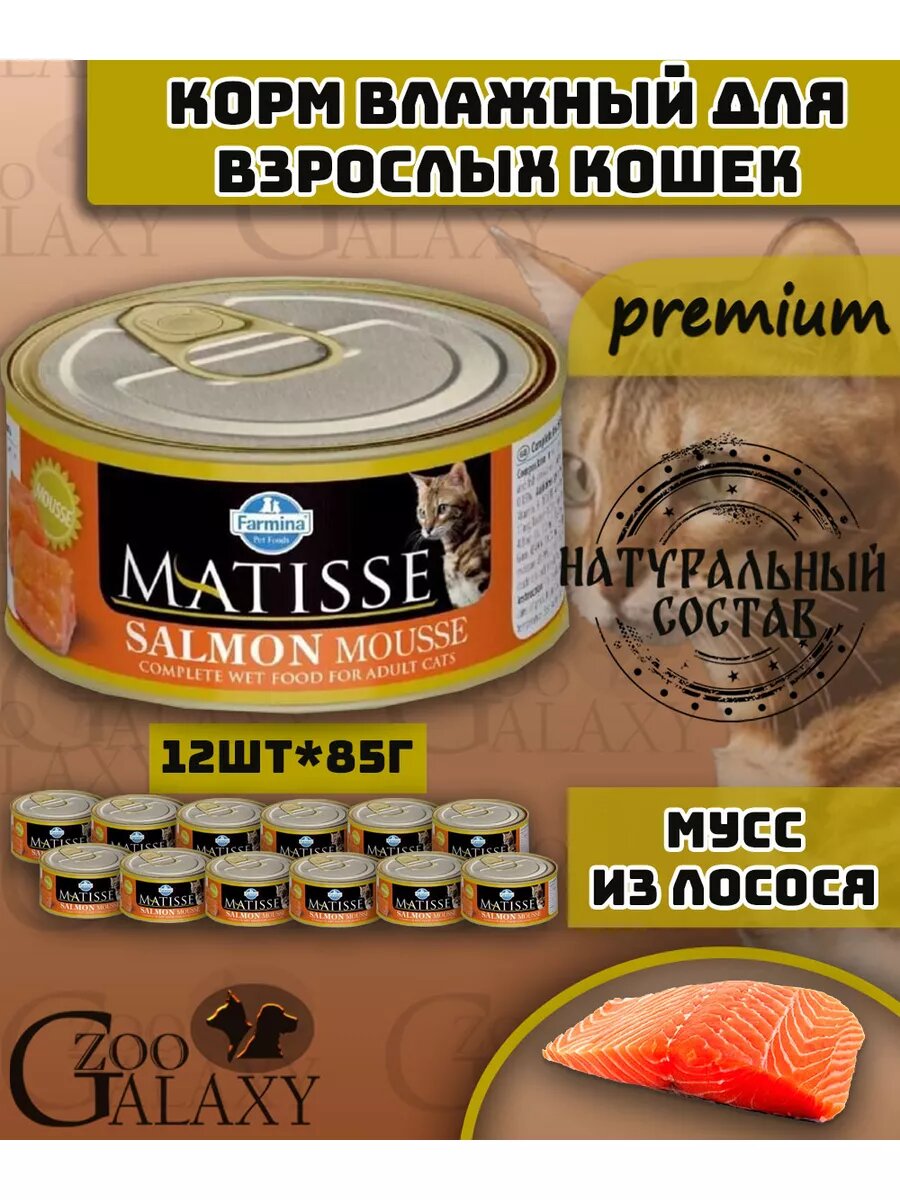 FARMINA Консервы MATISSE для кошек мусс с лососем 12х85 г