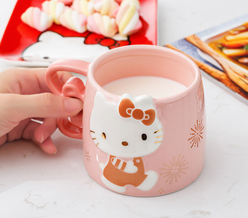 Керамическая кружка HelloKitty Sanrio с рельефным дизайном — для кофе и молока，Hello Kitty