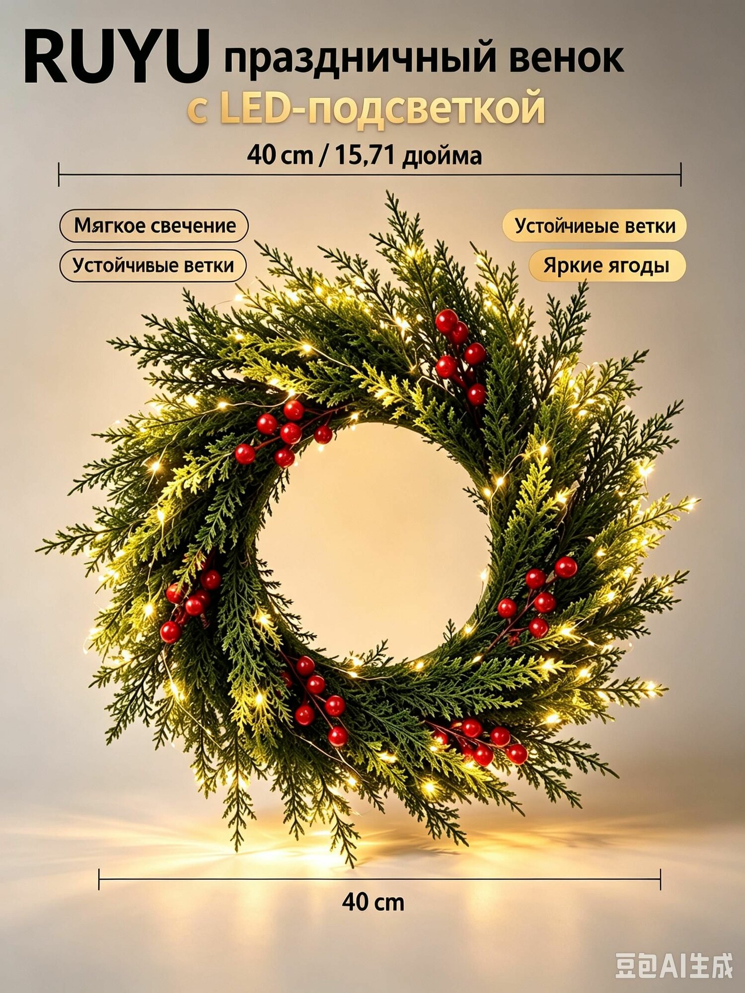 Венок ø40 см 1 шт зеленый